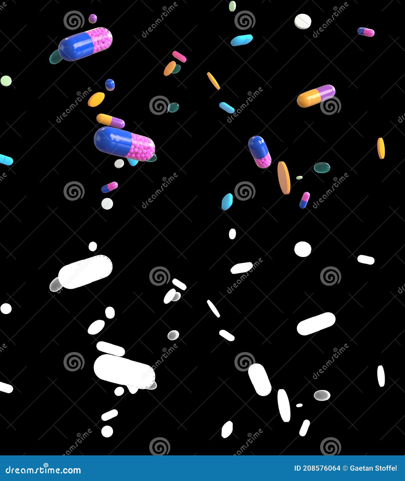 3D Illustration of Medicine Pills Flow with Alpha Layer Stock ...