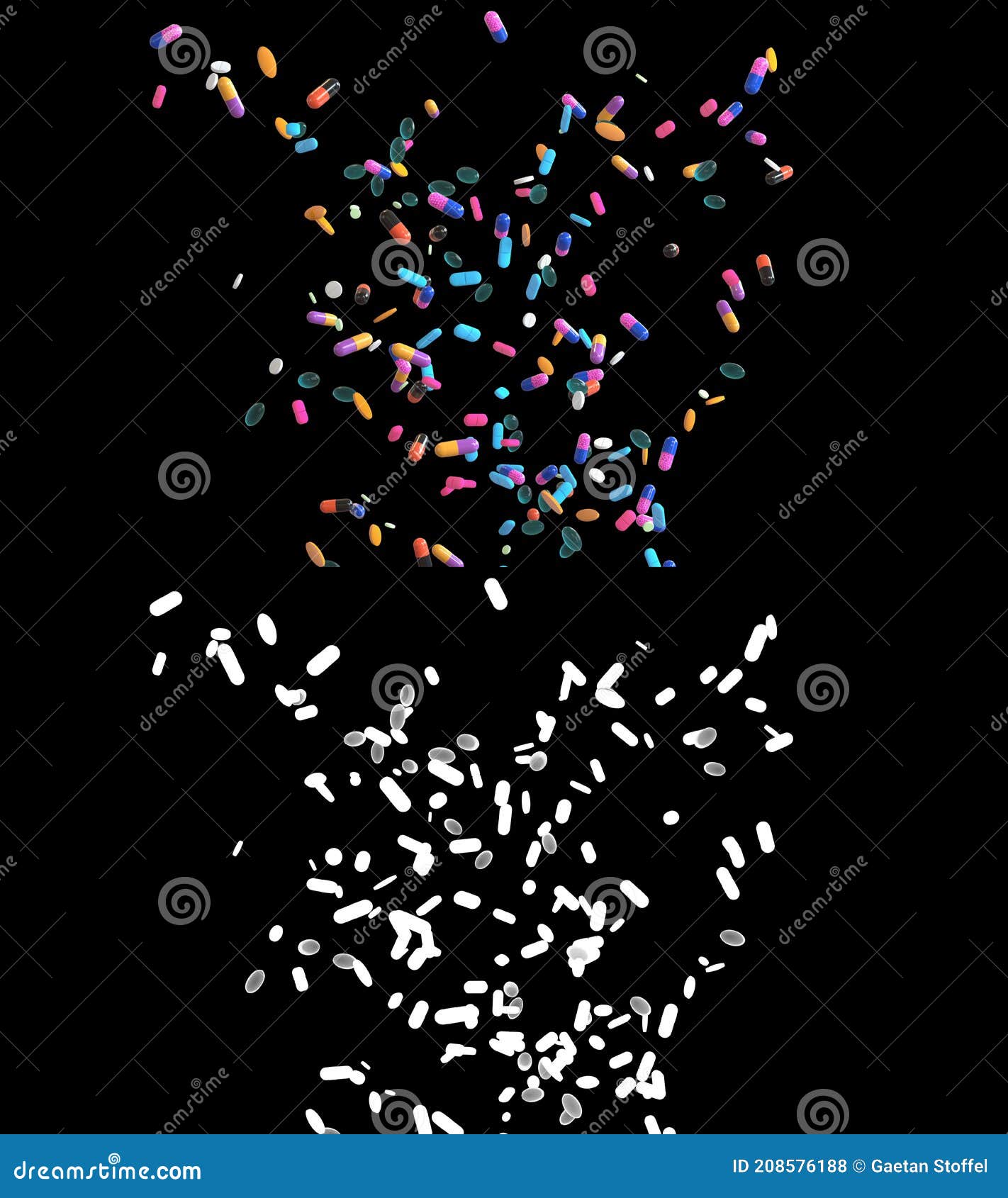 3D Illustration of Medicine Pills Flow with Alpha Layer Stock ...