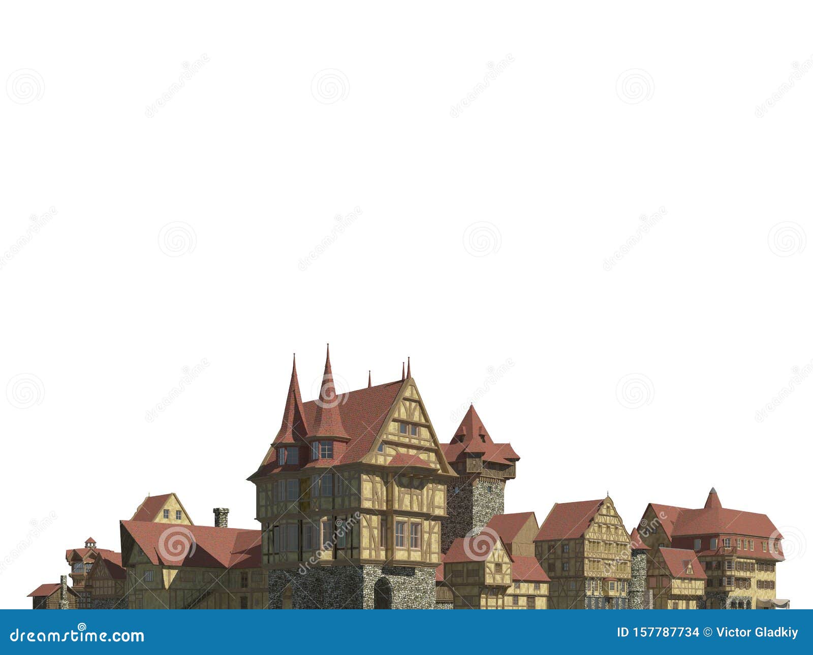 Medieval Cityscape Isolated on White Background 3D Illustration Stock ...