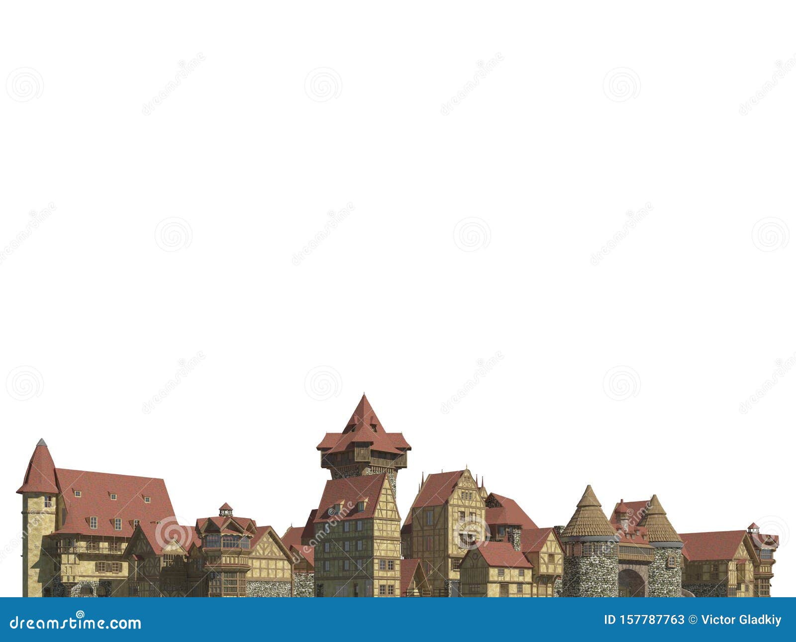 Medieval Cityscape Isolated on White Background 3D Illustration Stock ...