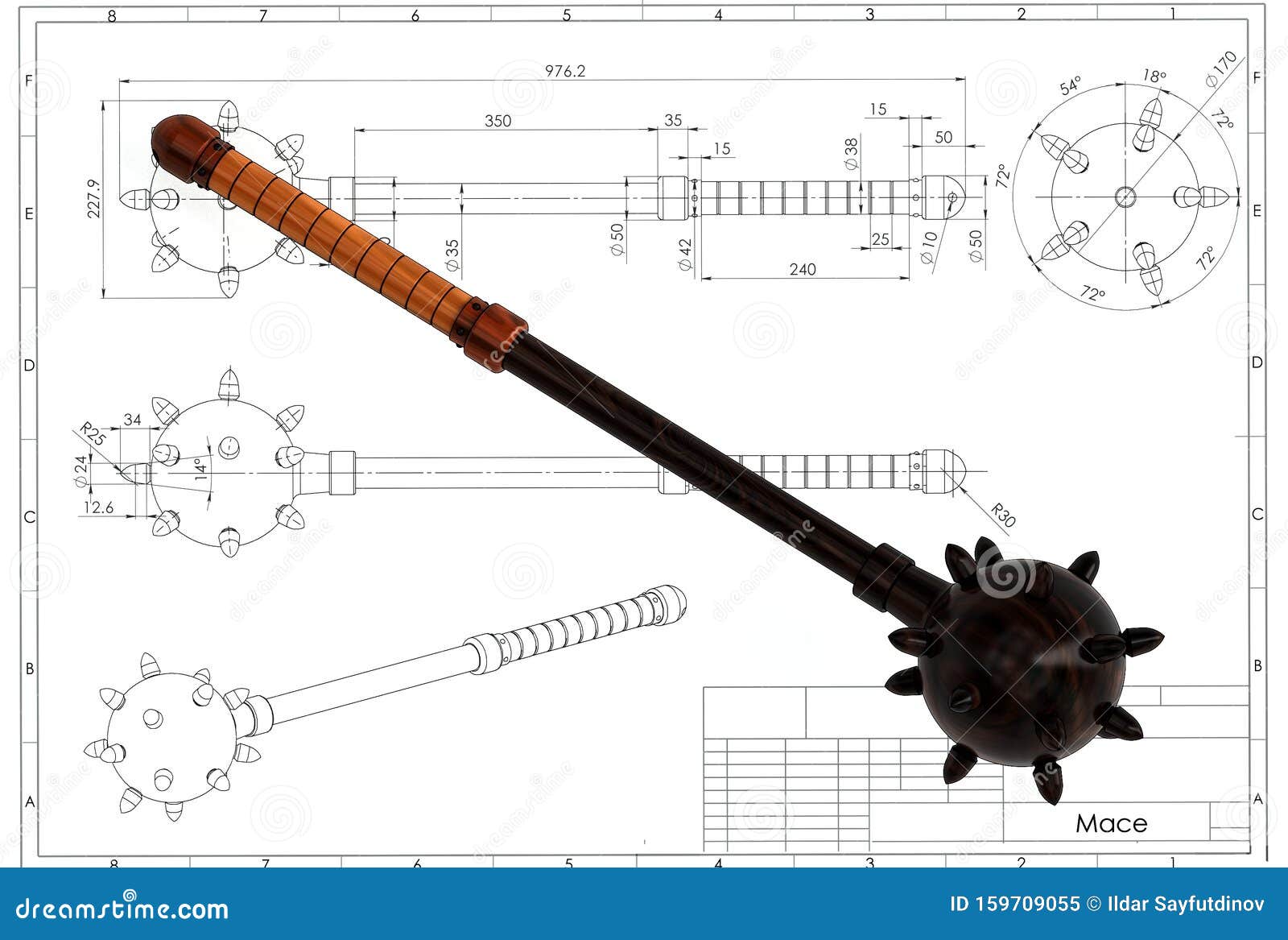 3d Illustration of Medieval Viking Mace Stock Illustration ...