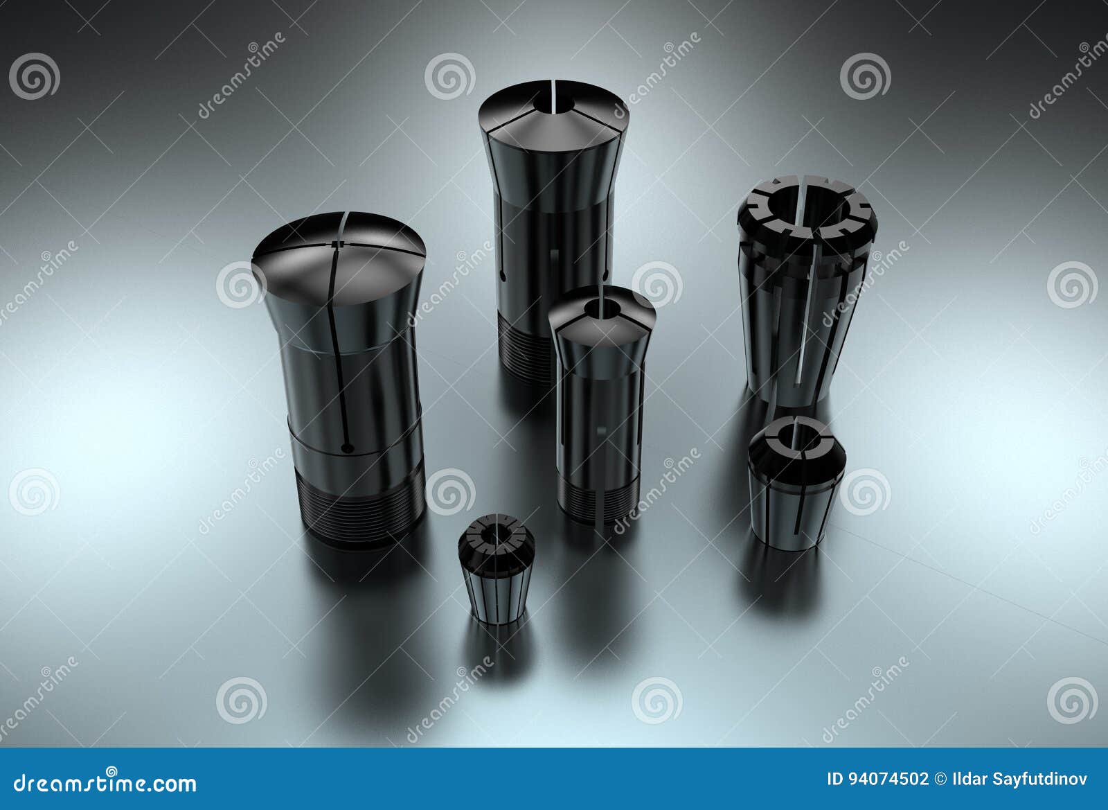 3D Illustration of Metal Collets for Instruments Stock Illustration ...