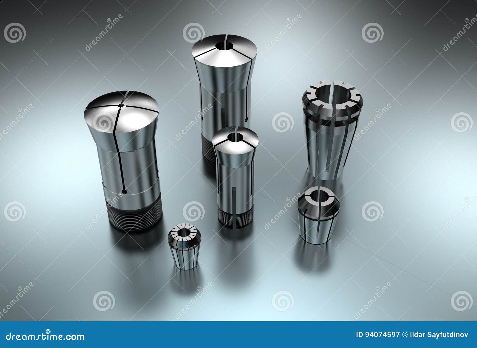 3D Illustration of Metal Collets for Instruments Stock Illustration ...