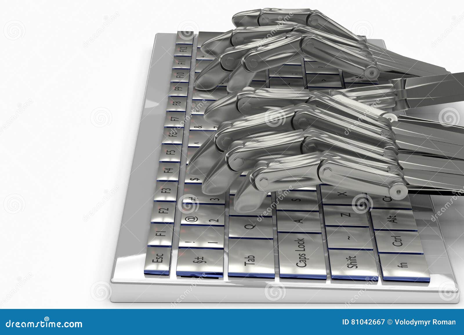 Hands Of Ai Robot Typing On Keypad. Robotic Arm Cyborg Hand Using ...
