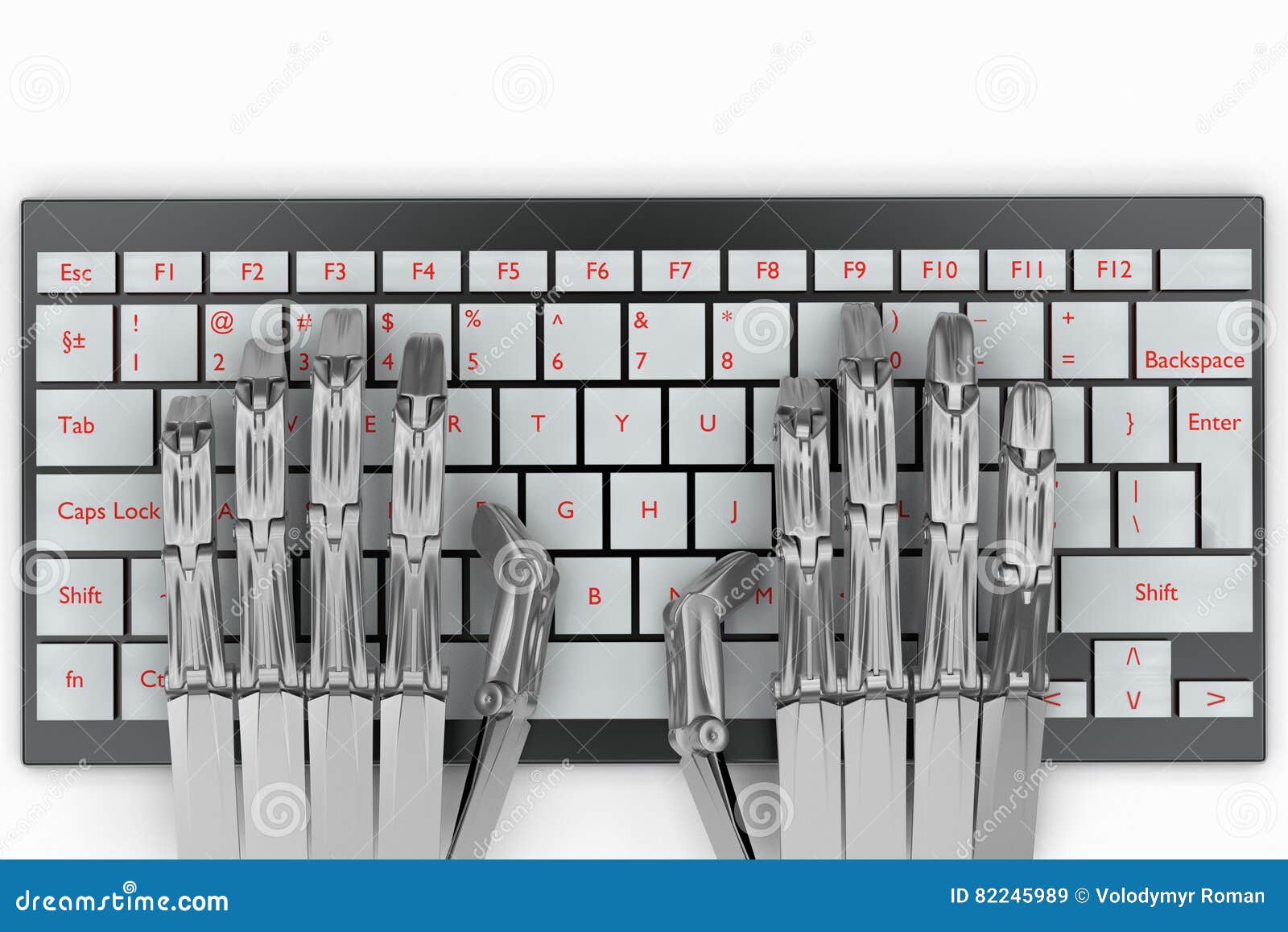 Hands Of Ai Robot Typing On Keypad. Robotic Arm Cyborg Hand Using ...
