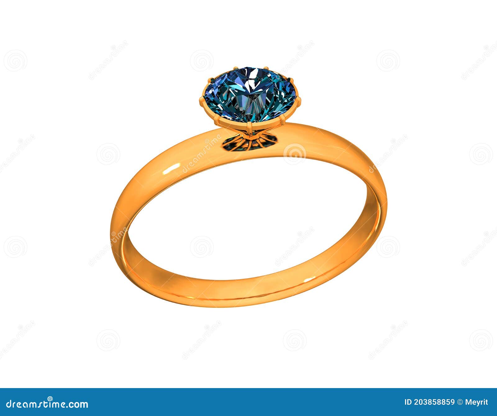 3D Illustration.Metal Ring with a Crystal Isolated on White Background ...