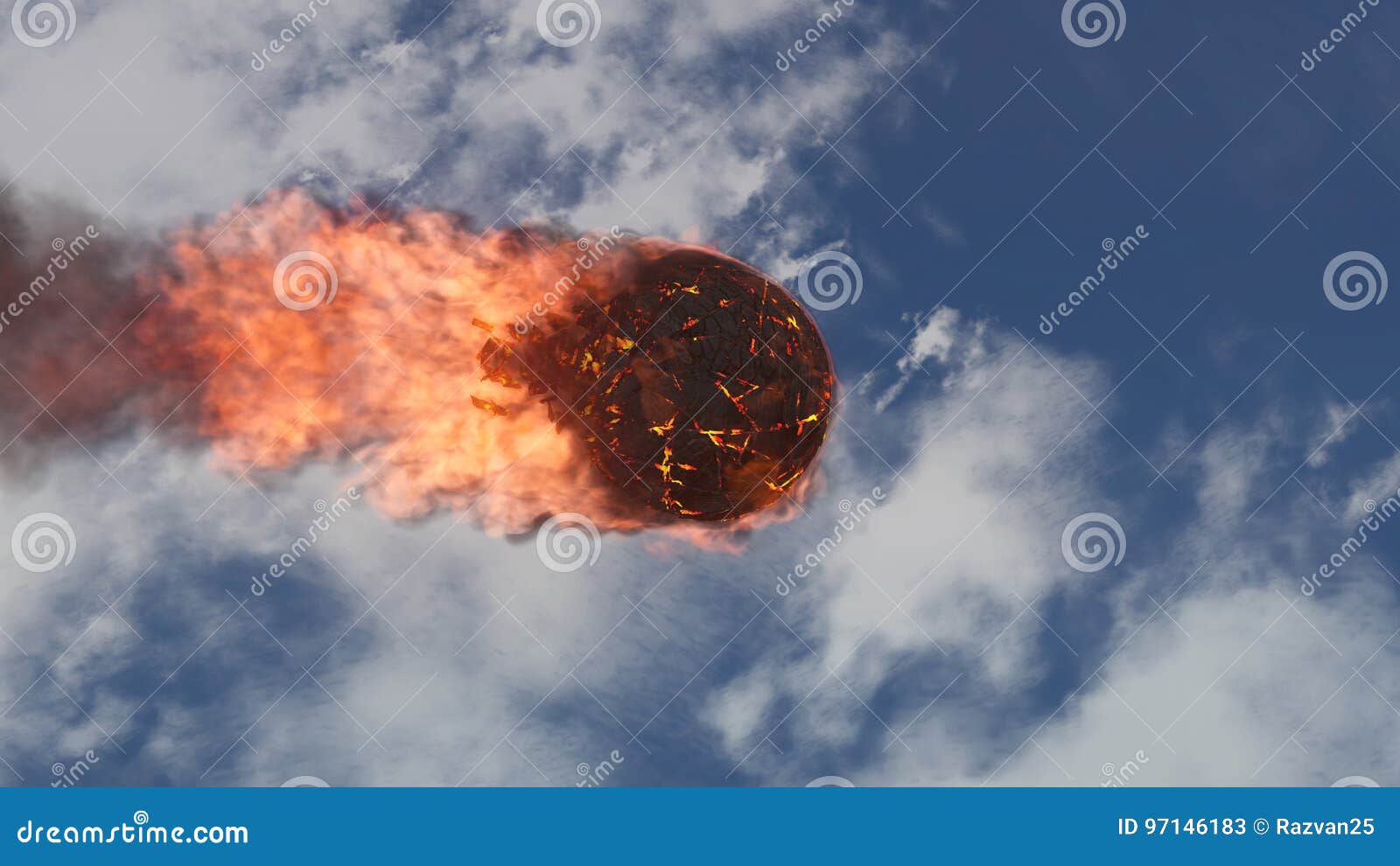 3D Illustration Of A Meteorite Burning Up In The Earth`s Mesosphere ...