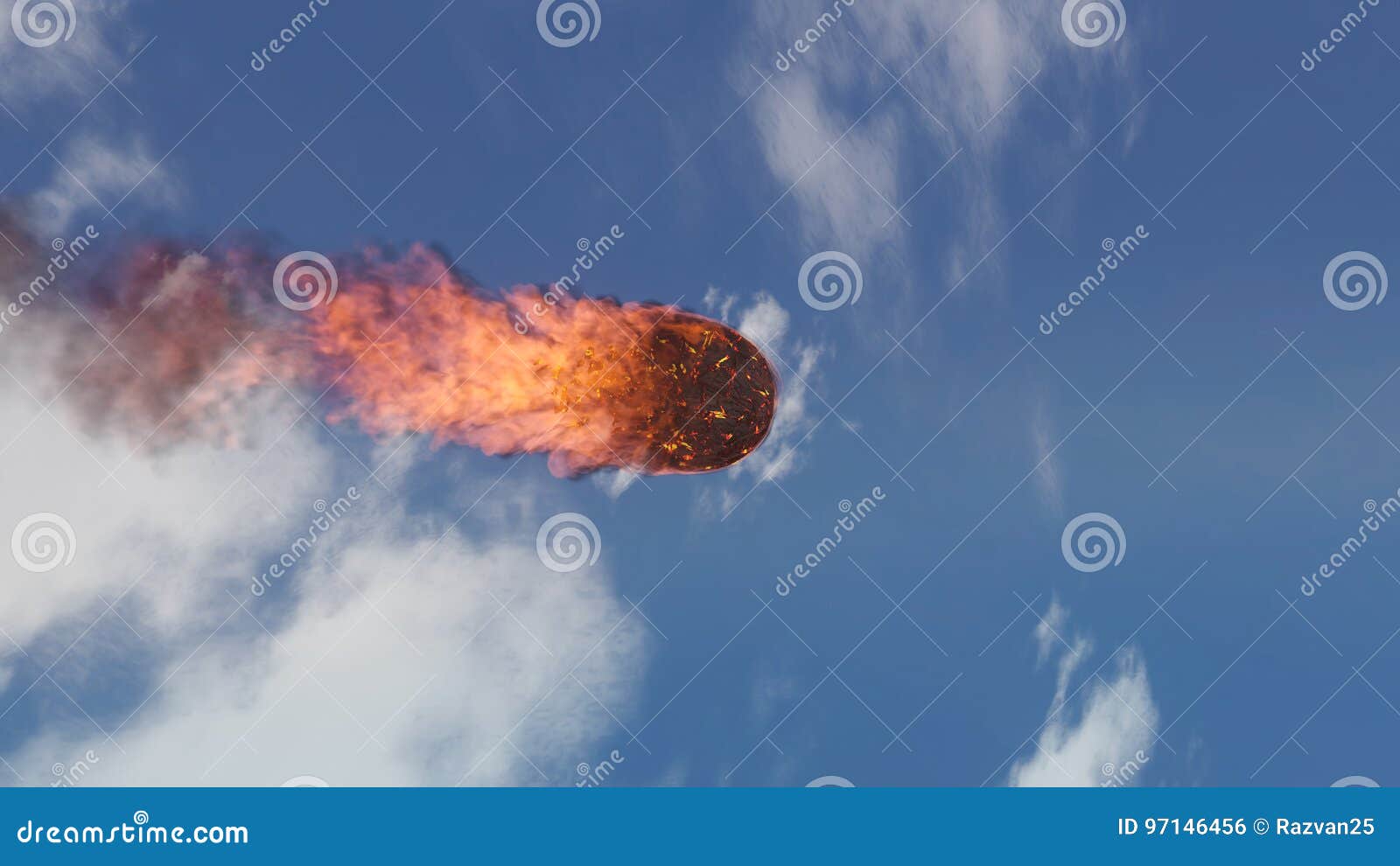 3D Illustration of a Meteorite Burning Up in the Earth`s Atmosphere ...