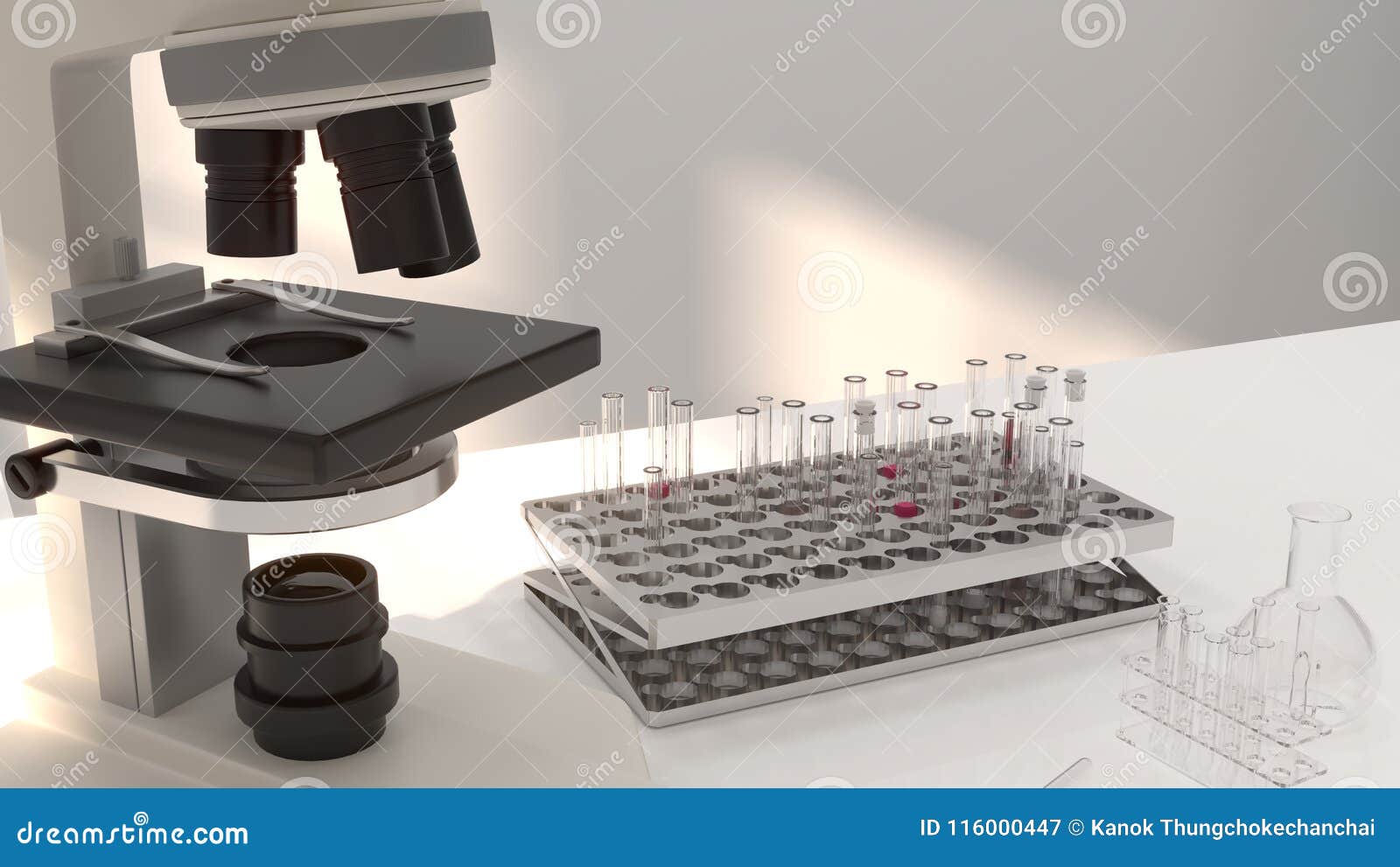 3D Illustration Microscope in Laboratory Development Research Clean ...