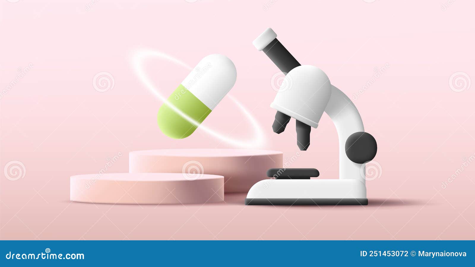 3d Illustration of a Microscope with Medicine Pill on Podium, Science ...