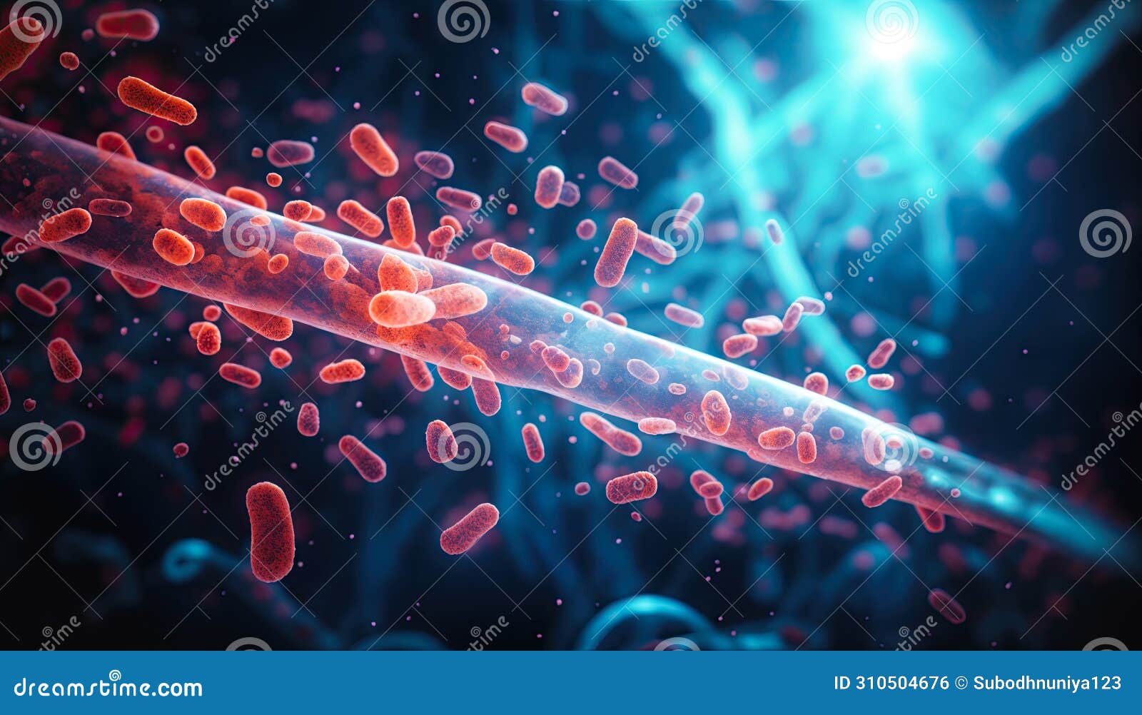 3D Illustration of a Microscopic View of a Group of Bacteria Stock ...