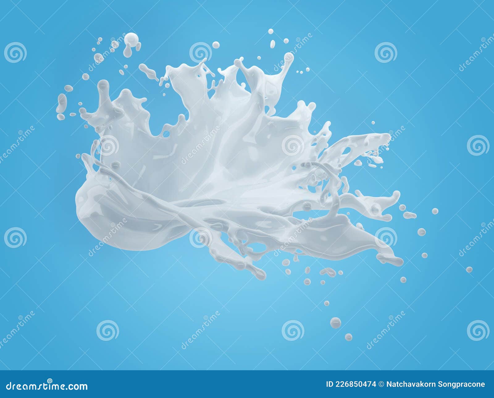 3d Illustration of Milk Splash on Gradient Blue Background with ...
