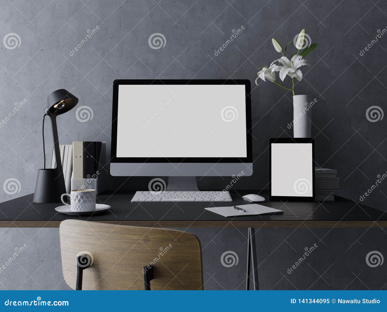 3d Illustration of Mockup Design Template of Empty White Screen for ...