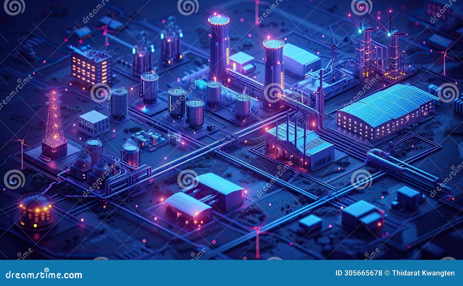 3d Illustration. Model of a Nuclear Power Plant. Isometric View Stock ...