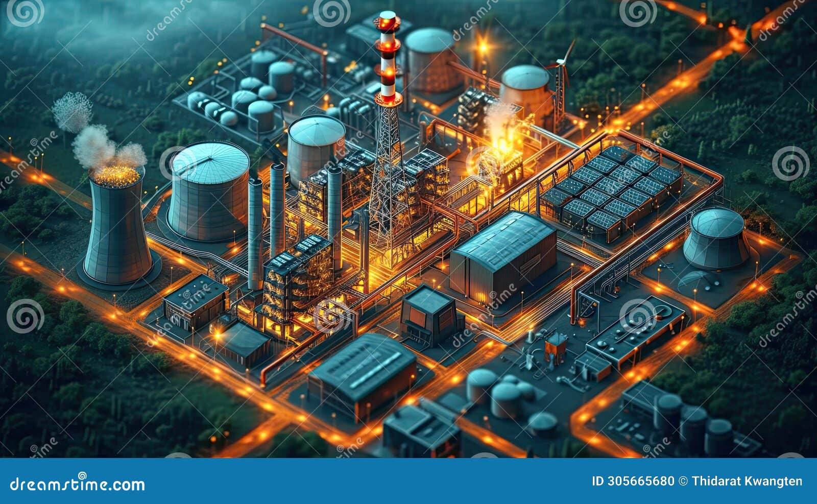 3d Illustration. Model of a Nuclear Power Plant. Isometric View Stock ...