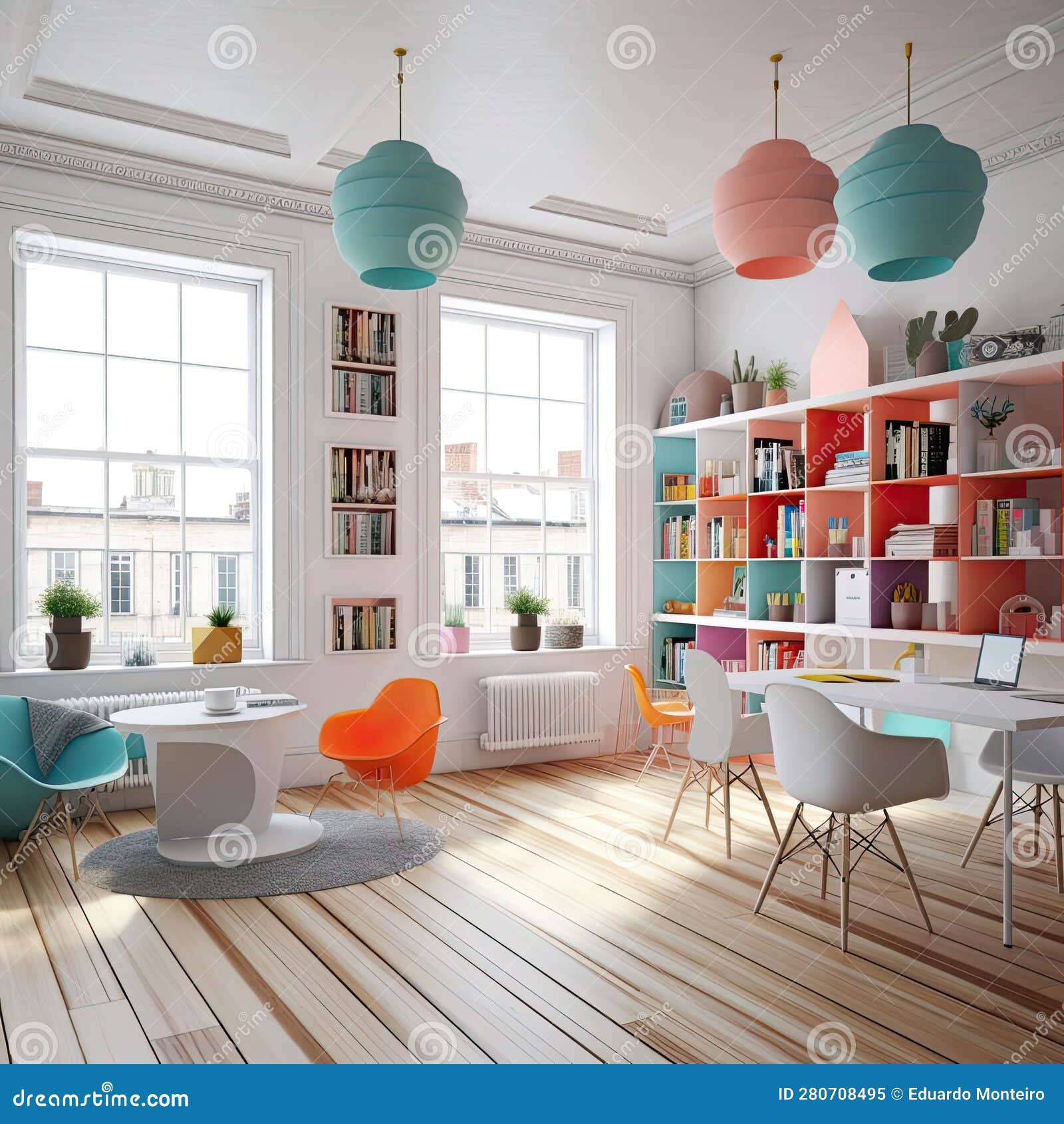 3D Illustration of a Modern and Bright Office Interior Design Stock ...