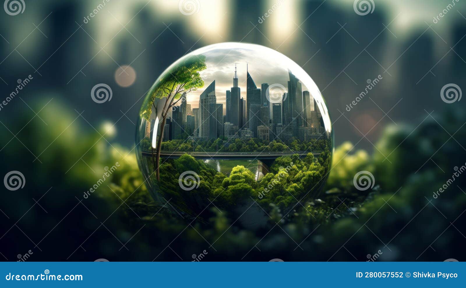 3D Illustration of a Modern Cityscape Inside a Glass Sphere Generative ...