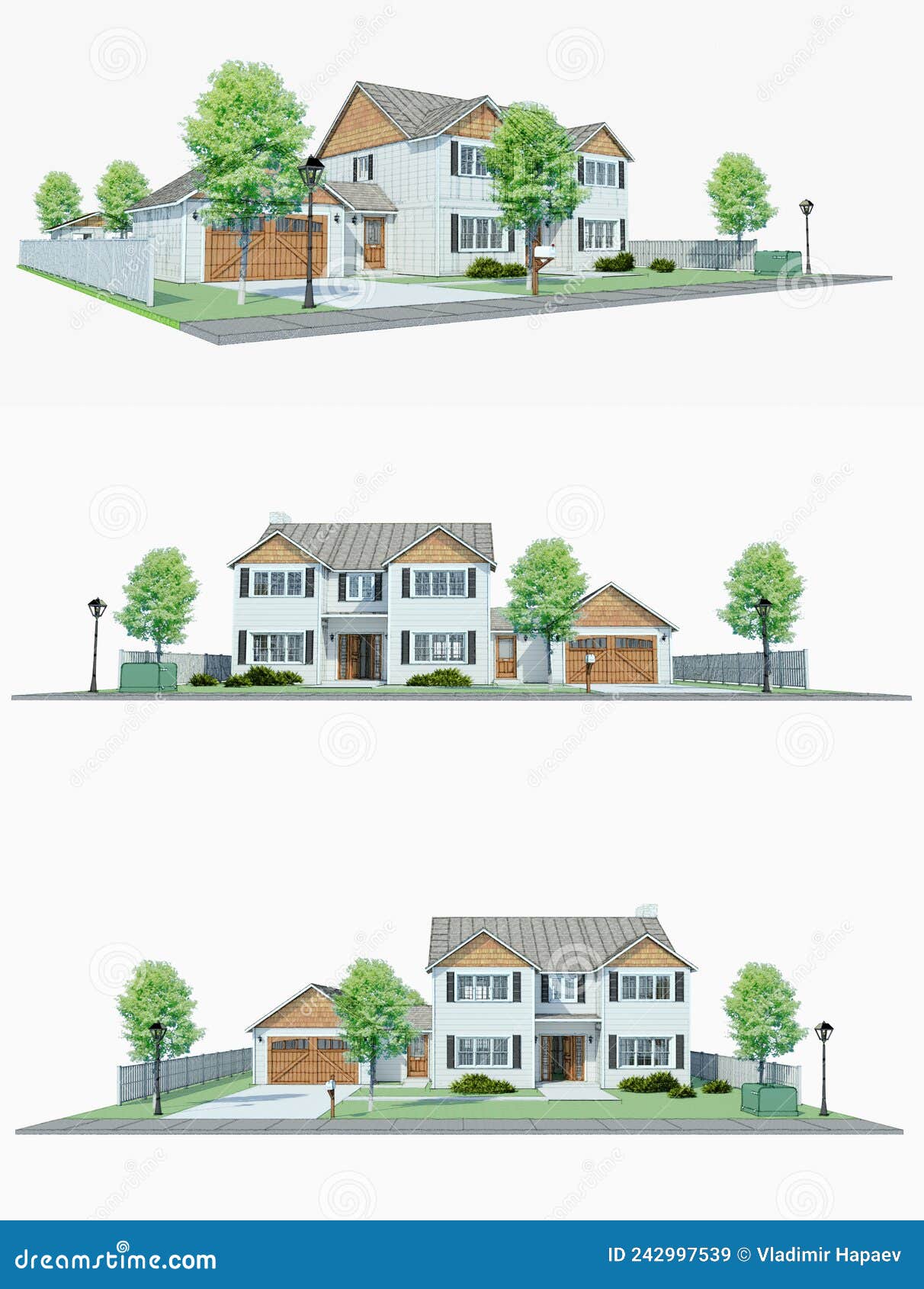3d Illustration. Modern House with Garden and Garage. 3d Rendering ...