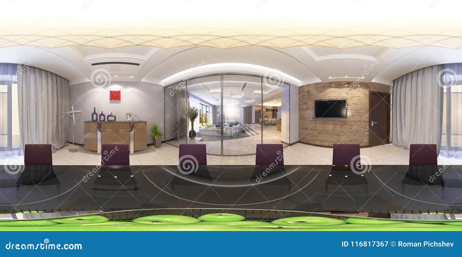 3d Illustration of Modern Interior 360 Hall Stock Illustration ...