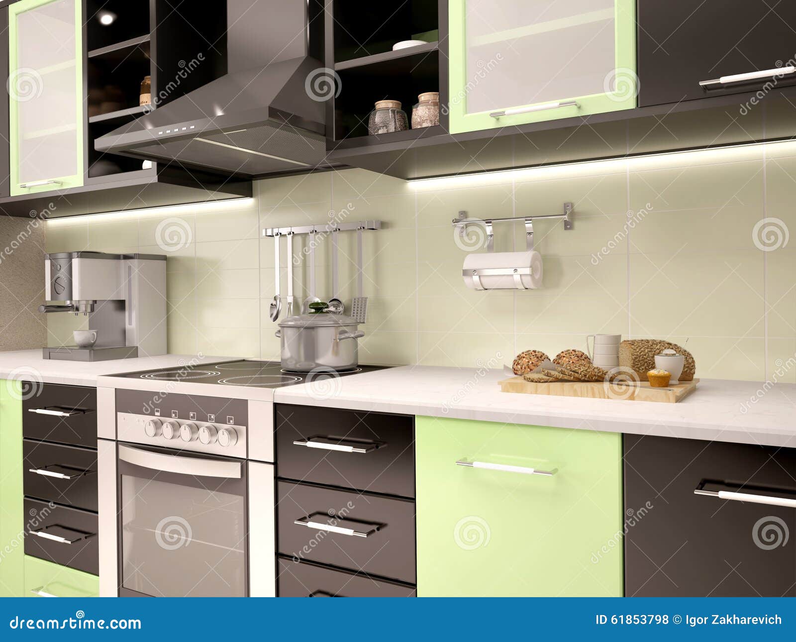 3d Illustration of Modern Kitchen Stock Illustration - Illustration of ...