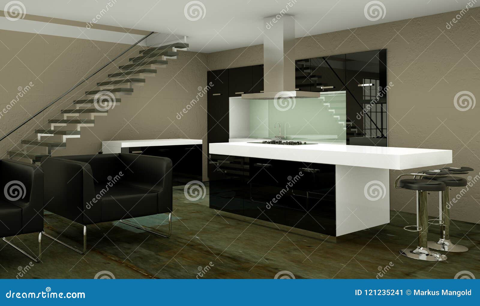 Modern Kitchen in Loft with a Beautiful Design Stock Illustration ...