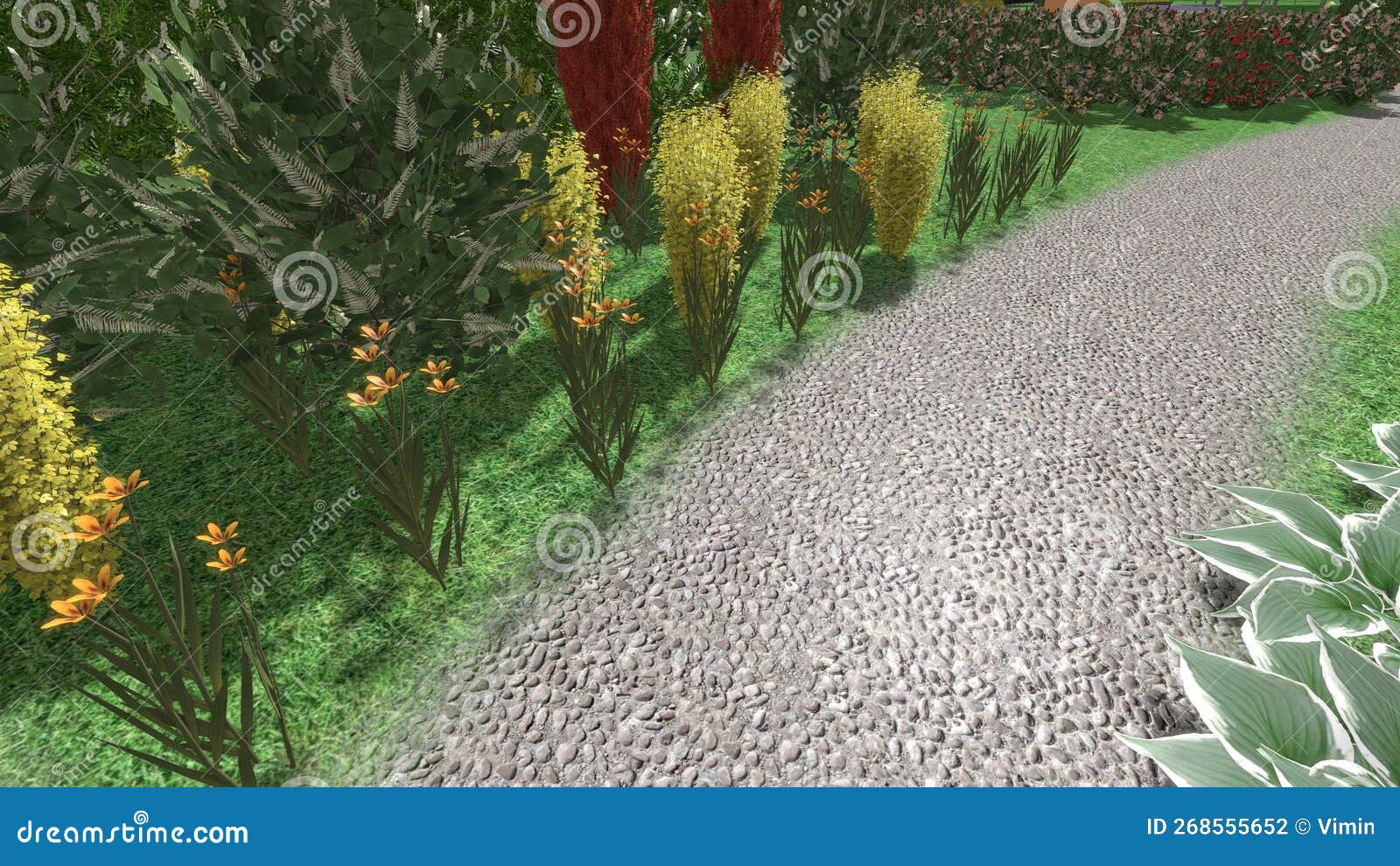 3D Illustration of a Modern Landscape Design of a City Square. Texture ...