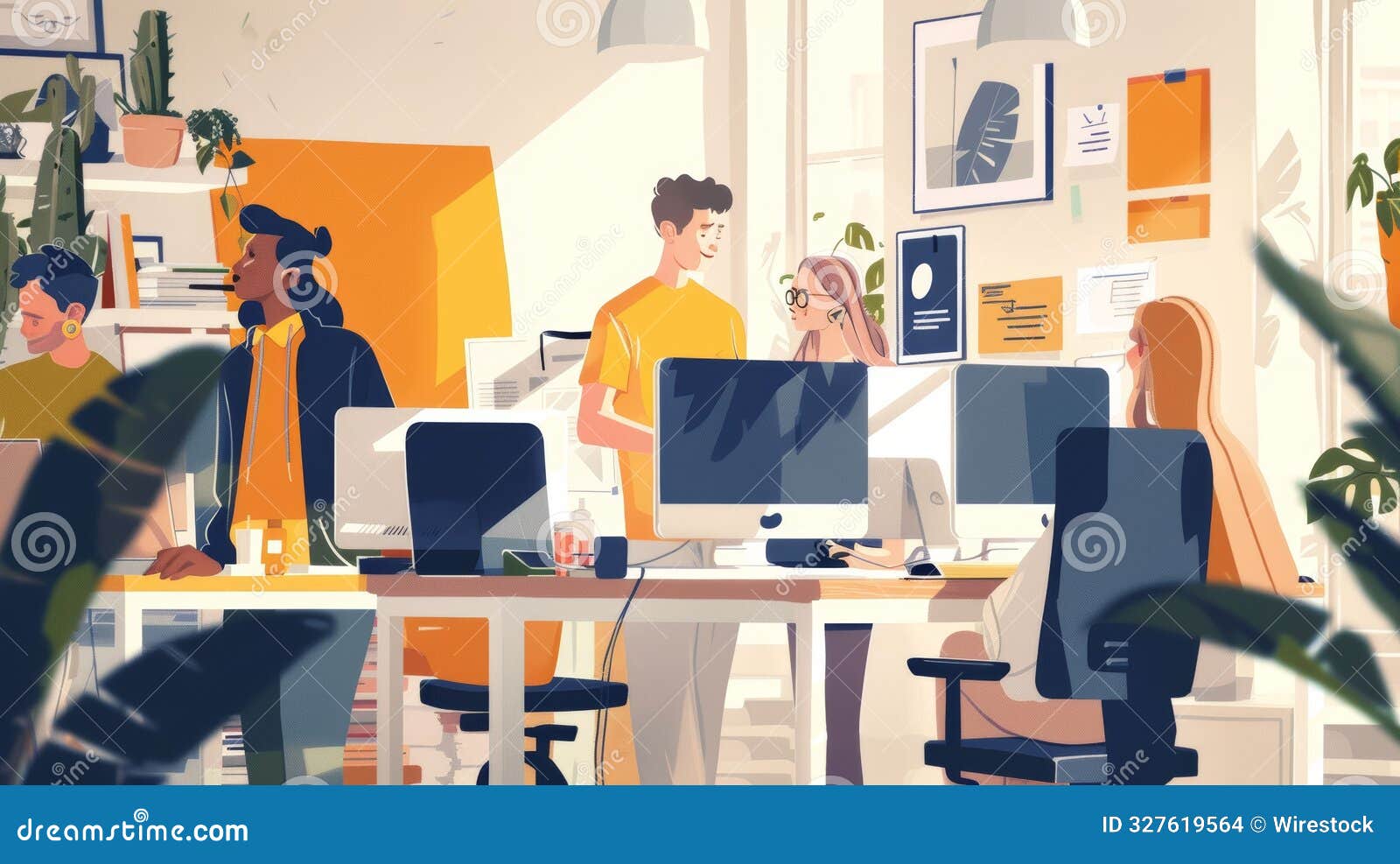 3D Illustration of a Modern Office with Diverse Employees Working at ...