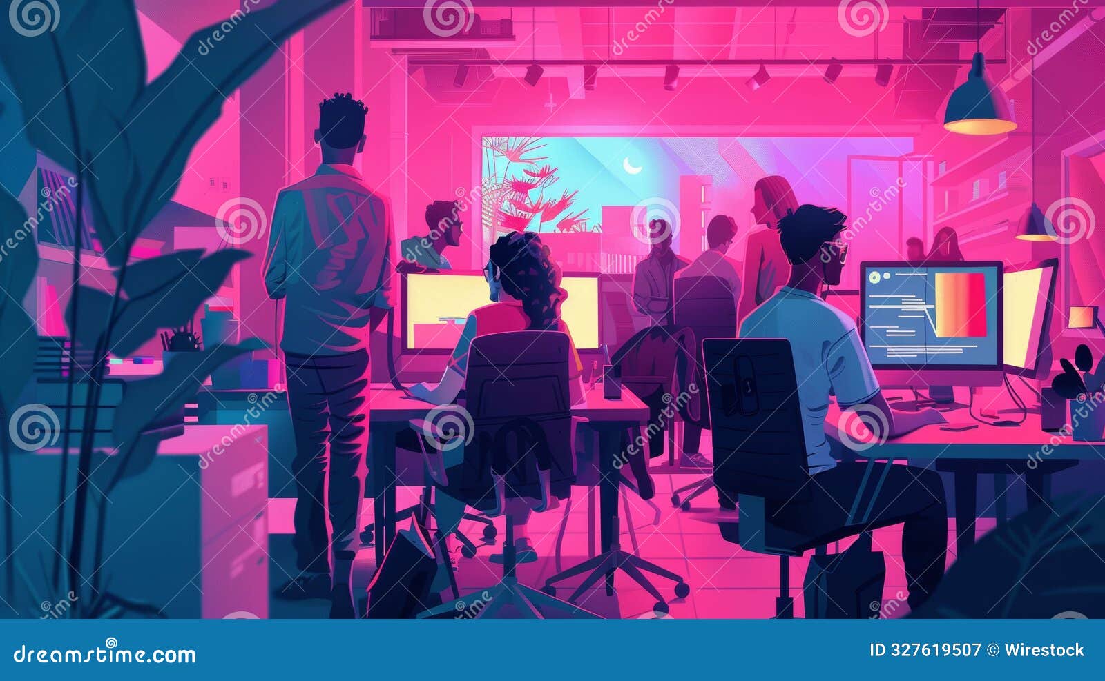 3D Illustration of a Modern Office with Diverse Team Working on ...