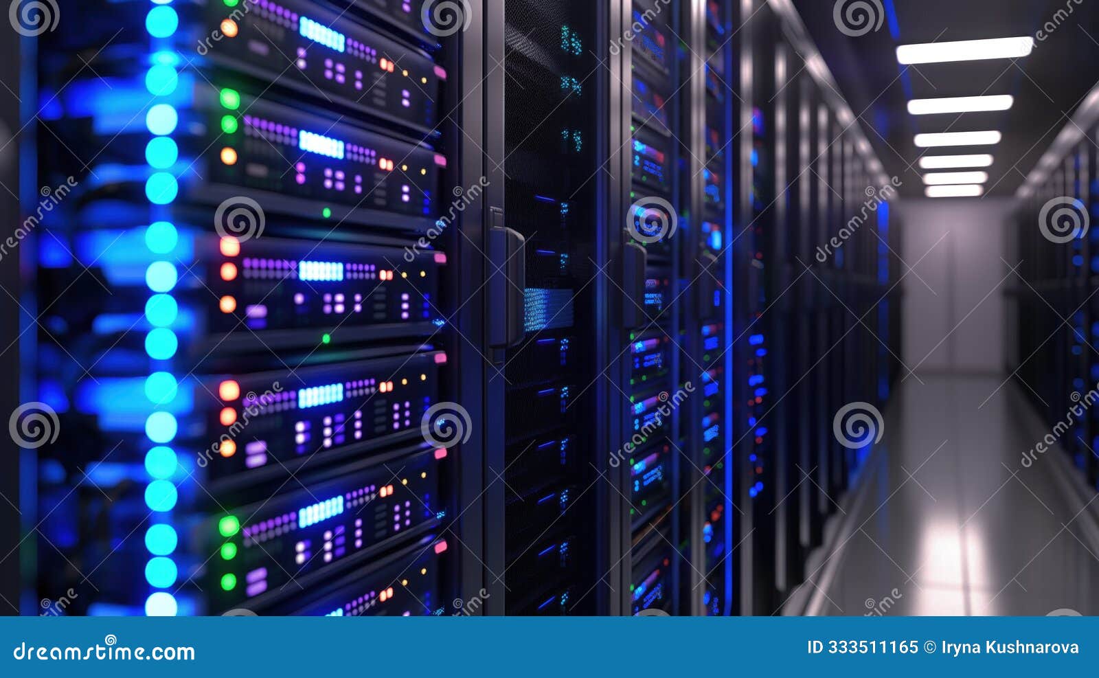 3D Illustration of Modern Server Room Data Center Featuring Rackmount ...