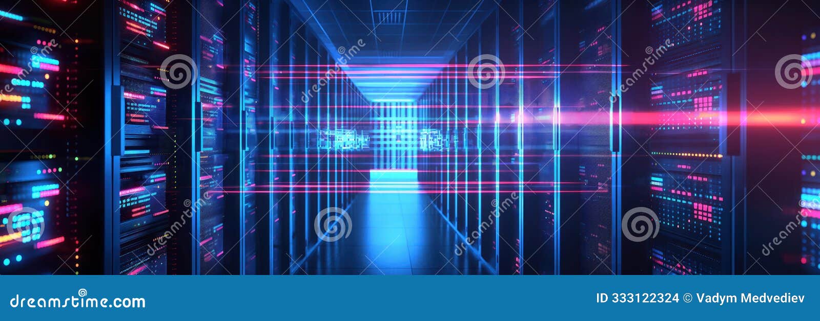 3D Illustration of a Modern Server Room with Server Racks in a ...