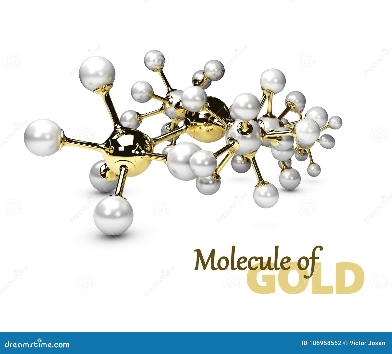 3d Illustration of Molecule of Gold, Isolated White Stock Illustration ...