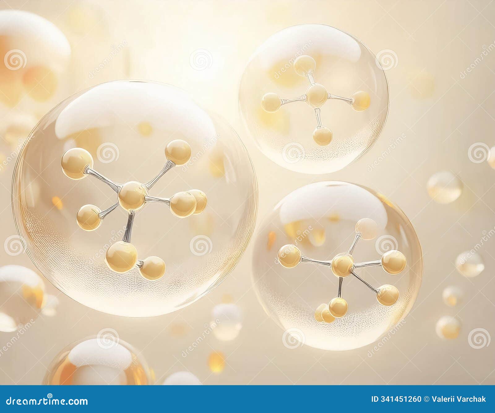 3D Illustration of Molecule Inside Liquid Bubble Skincare Cosmetics ...