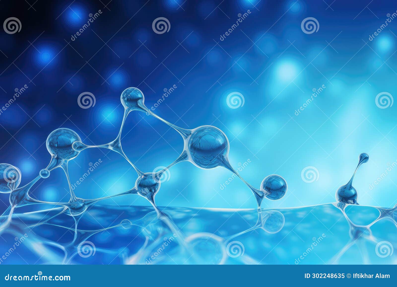 3d Illustration of Molecule Structure Over Blue Background with Bokeh, AI Generated Stock ...
