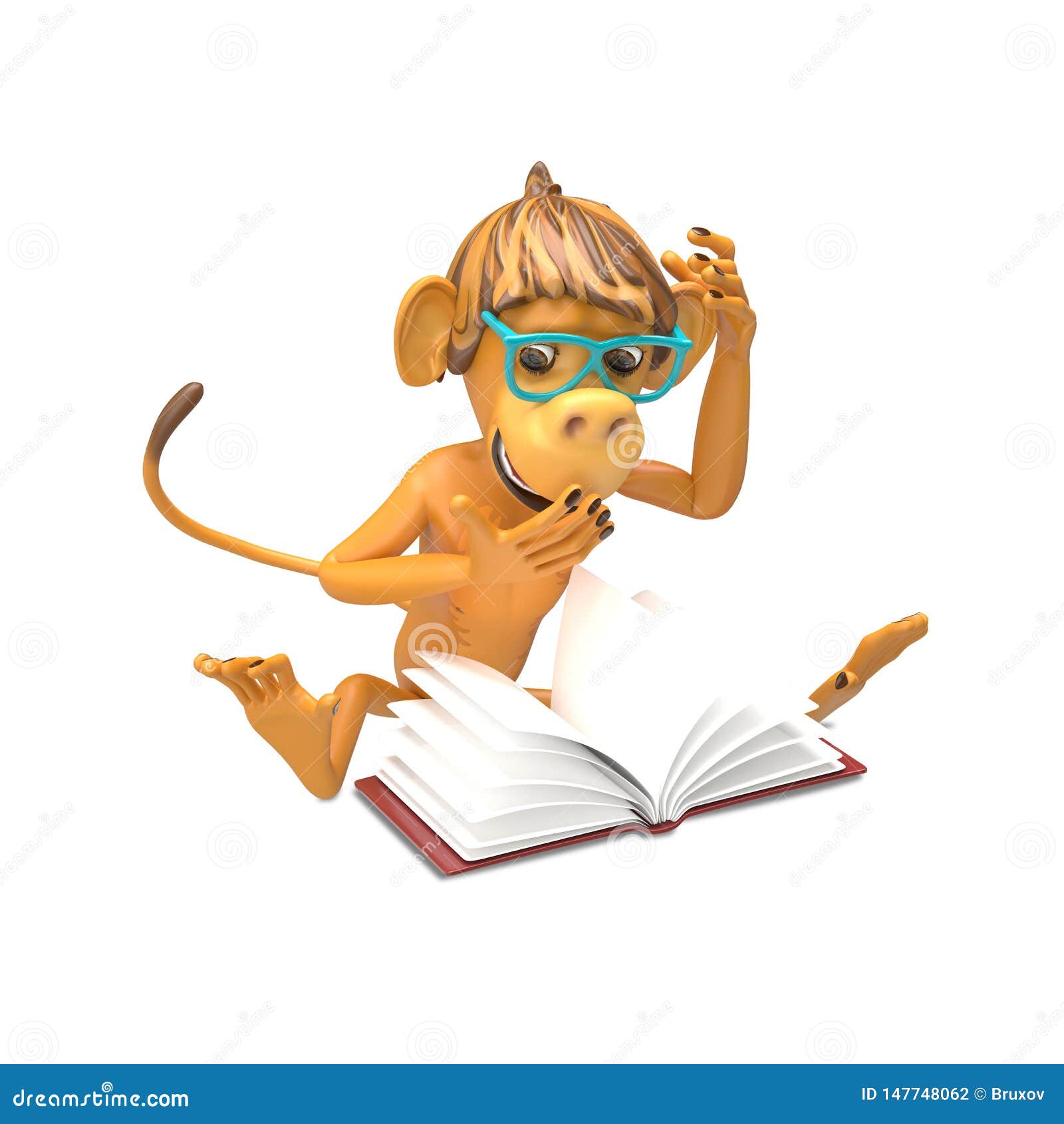 3D Illustration of a Monkey with a Book Stock Photo - Illustration of ...