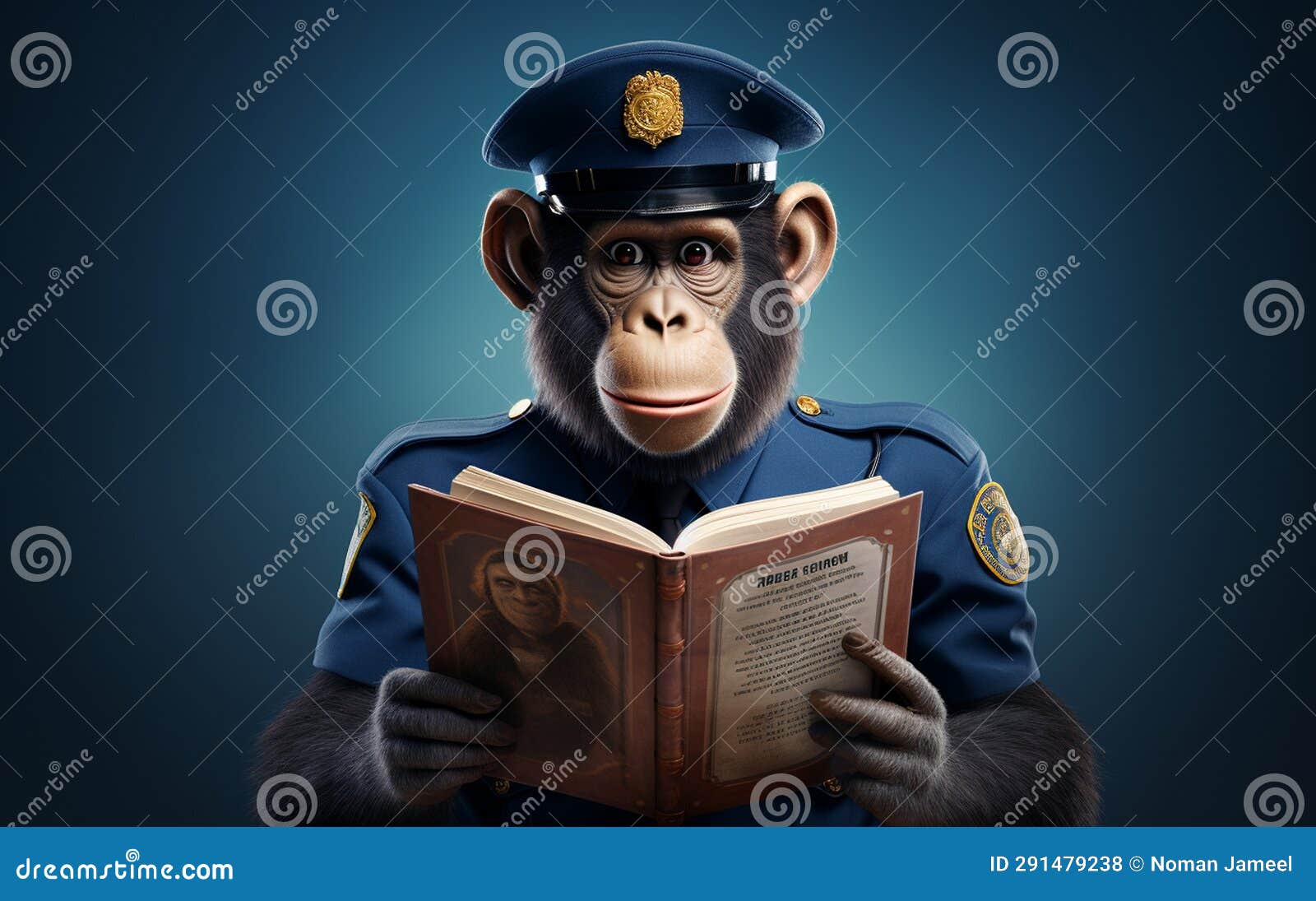 3D Illustration of a Monkey with a Book and a Police Officer S Hat ...