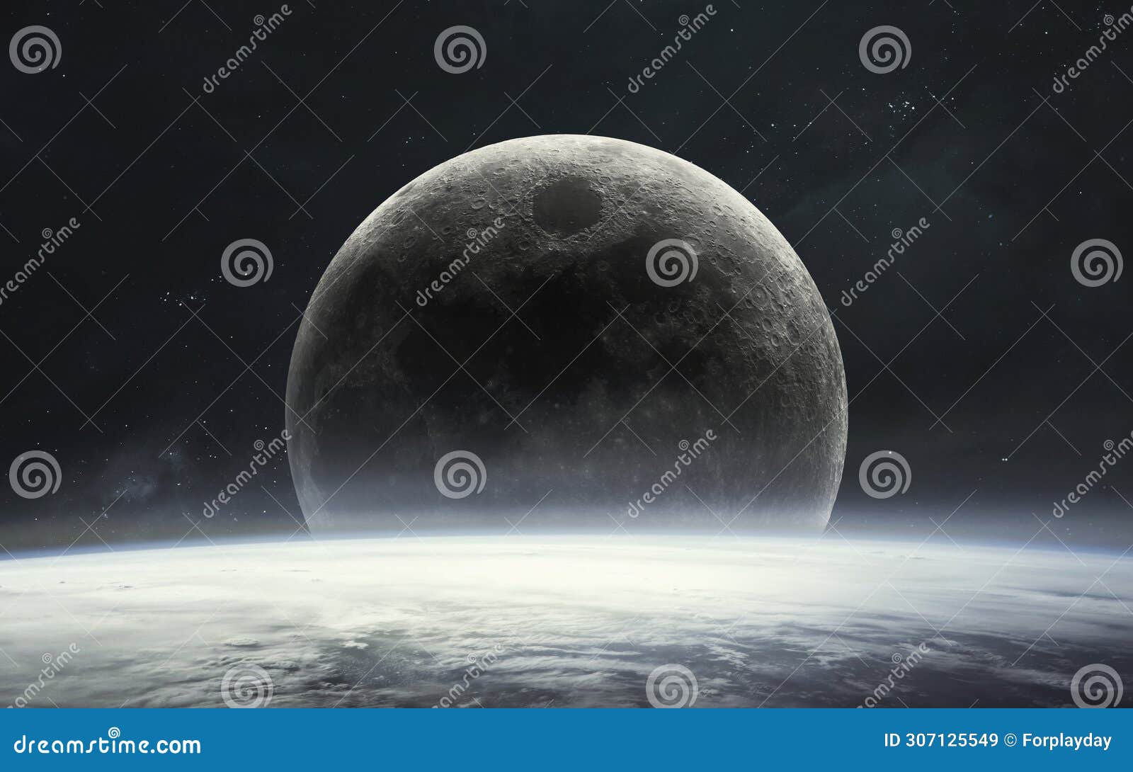 3D Illustration of Moon from Earth Orbit. Artemis Space Program. 5K ...