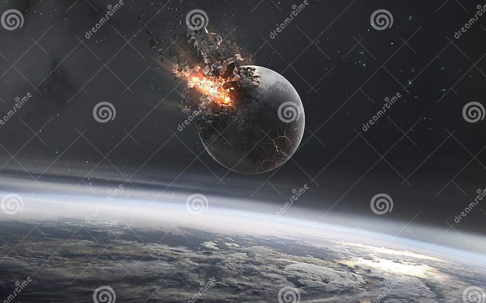 3D Illustration of Moon Exploding Stock Illustration - Illustration of ...