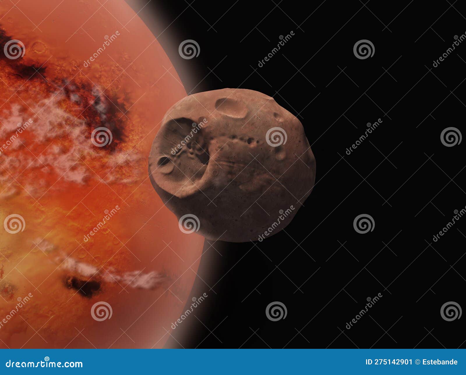 The Moon Phobos and the Planet Mars Stock Illustration - Illustration ...