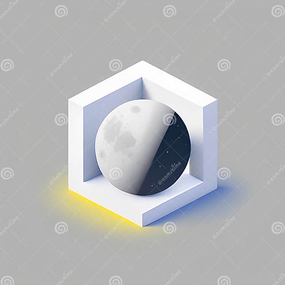 3d Illustration of the Moon in a White Cube with a Shadow Stock Photo ...