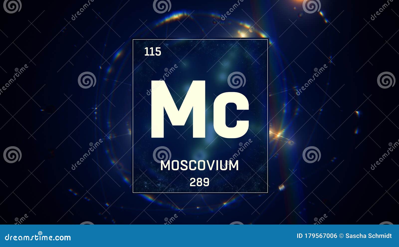 Moscovium As Element 115 Of The Periodic Table 3D Illustration On Blue ...