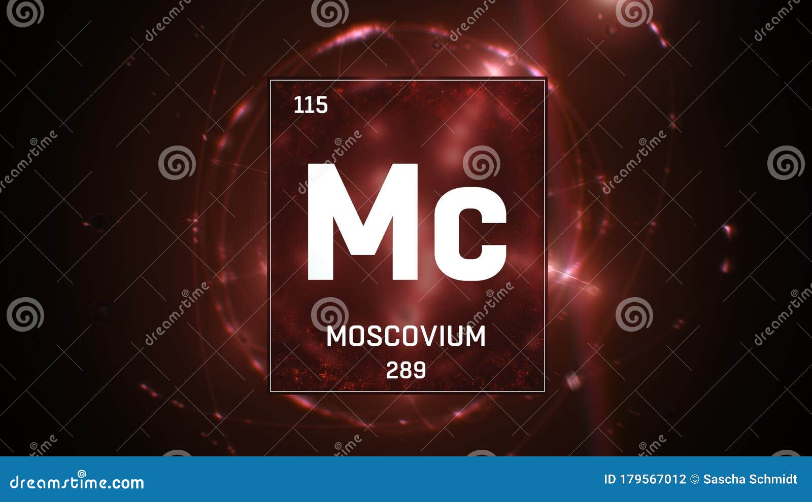 Moscovium As Element 115 of the Periodic Table 3D Illustration on Red ...