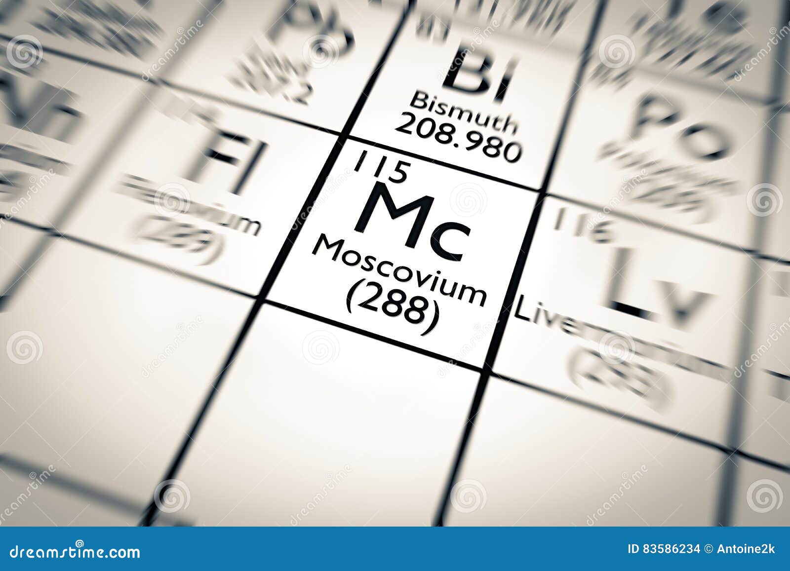 Moscovium As Element 115 Of The Periodic Table 3D Illustration On Blue ...