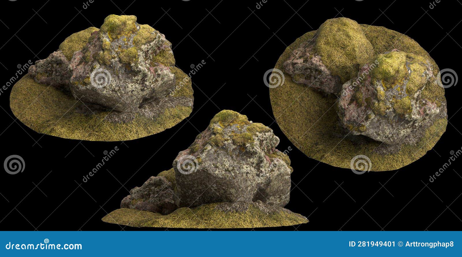 3d Illustration of Moss Covered Rocks, Placed on Moss Shelf Isolated on ...