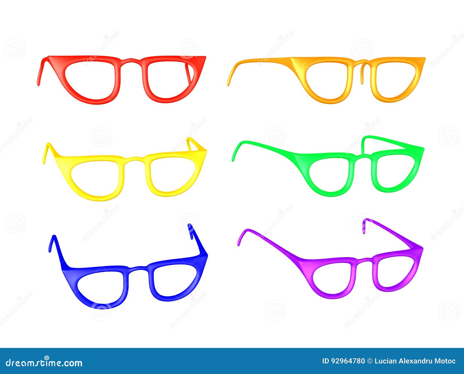 3D Illustration of Multiple Colored Eye Glasses Stock Illustration ...