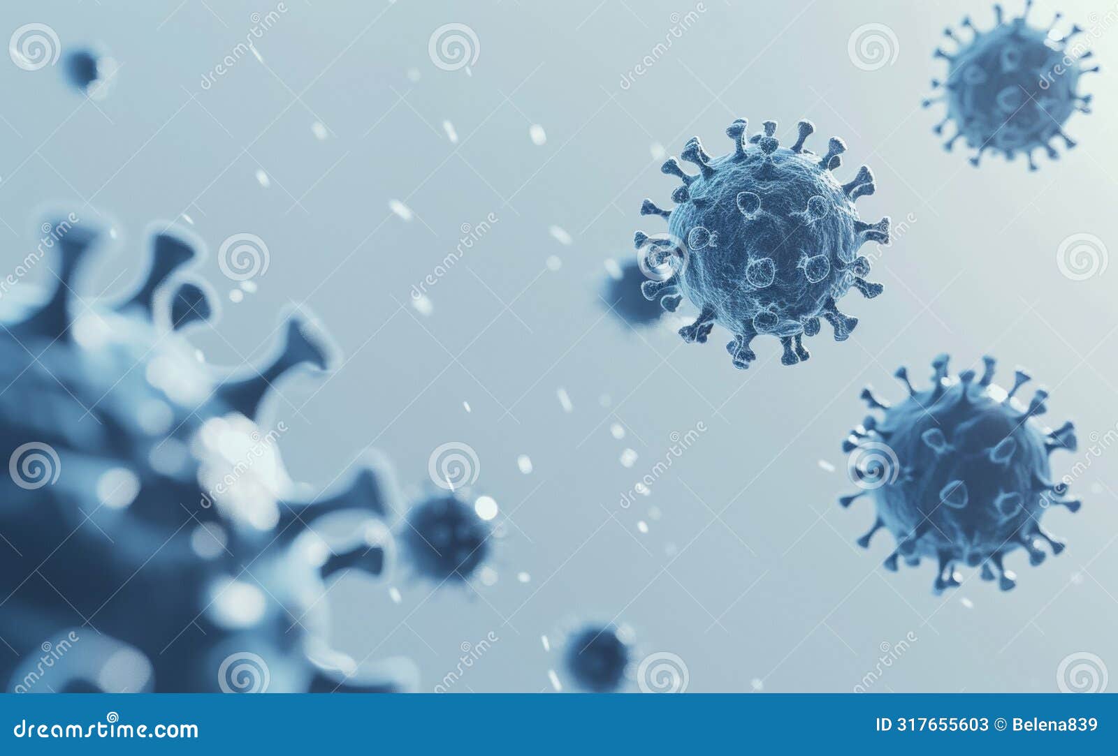 A 3D Illustration of Multiple Virus Particles Suspended in the Air ...