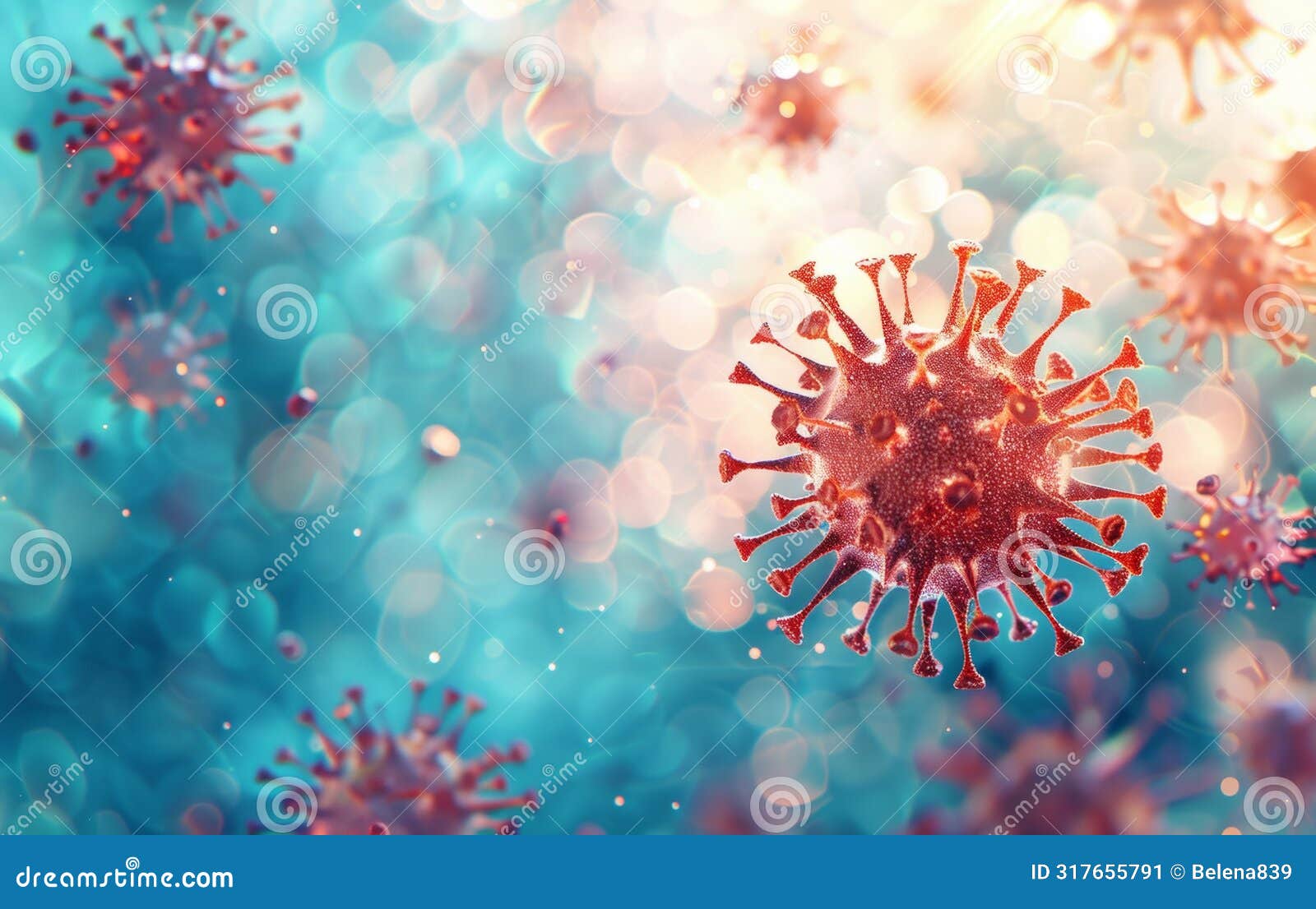 A 3D Illustration of Multiple Virus Particles Suspended in the Air ...