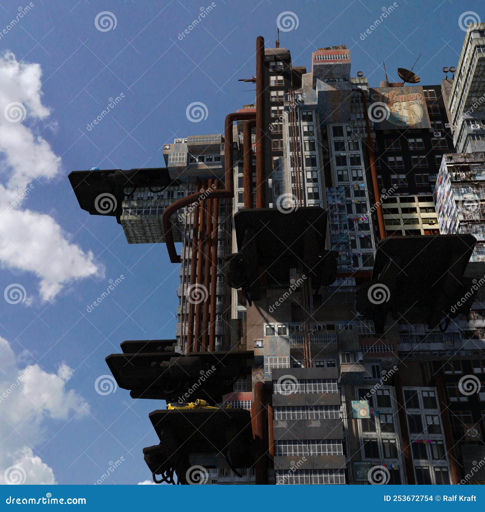 3D-illustration of a Multiverse with Skysrcapers in the Clouds Stock ...