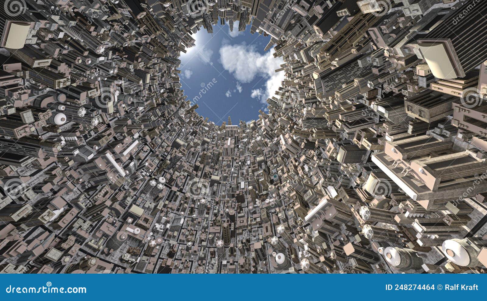 3D-illustration of a Multiverse with Skysrcapers in a Cylinder Stock ...