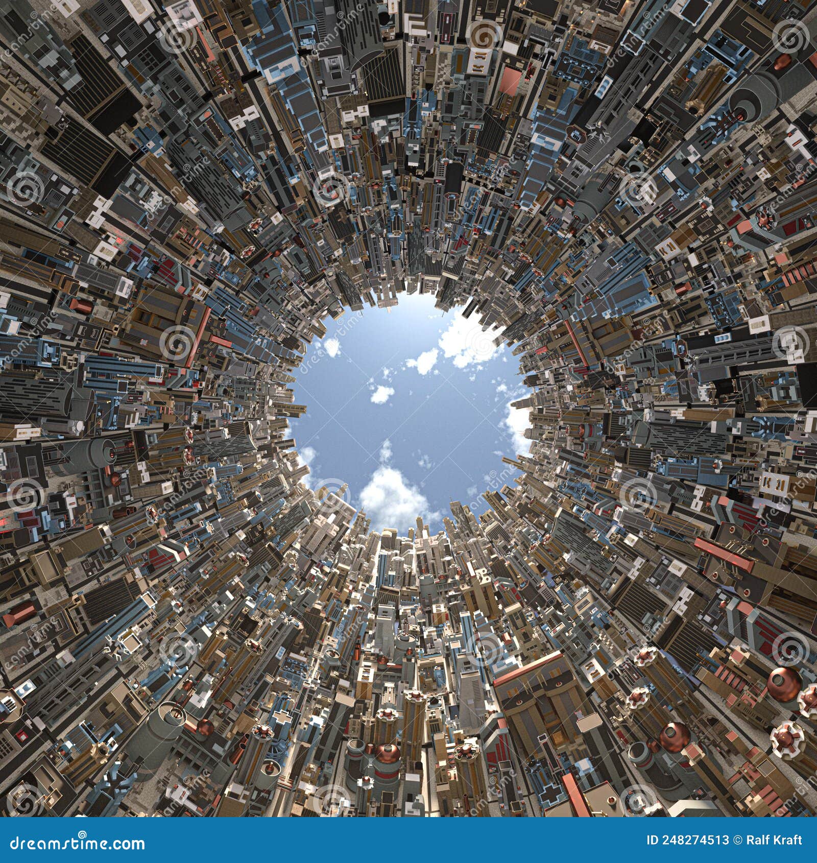 3D-illustration of a Multiverse with Skysrcapers in a Cylinder Stock ...