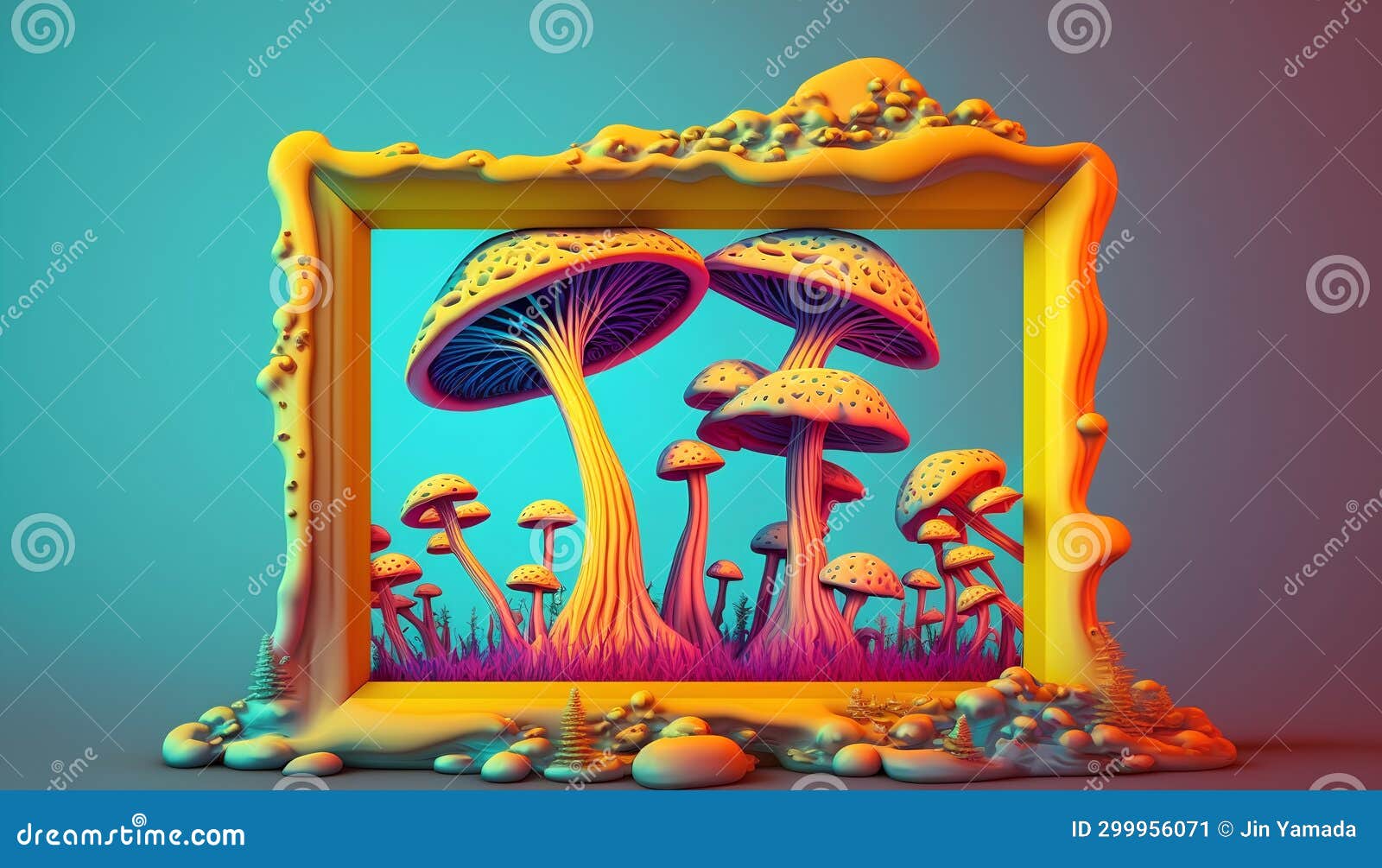 3d Illustration of Mushrooms in a Frame. 3d Rendering Stock ...
